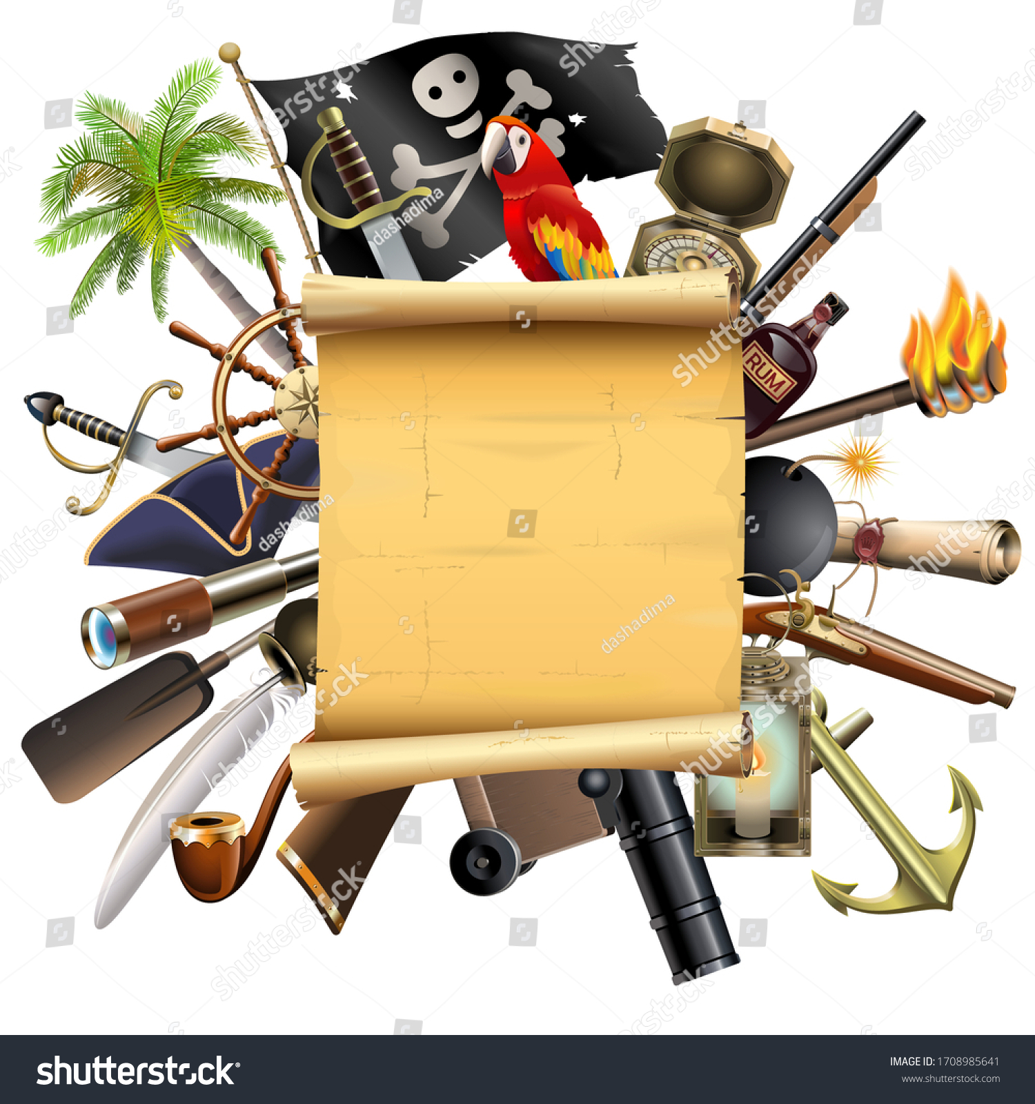 Vector Papyrus Scroll Pirate Accessories Isolated Stock Vector (Royalty ...