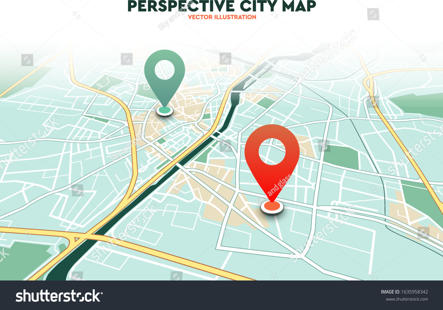 Vector Perspective City Map Location On Stock Vector (Royalty Free ...