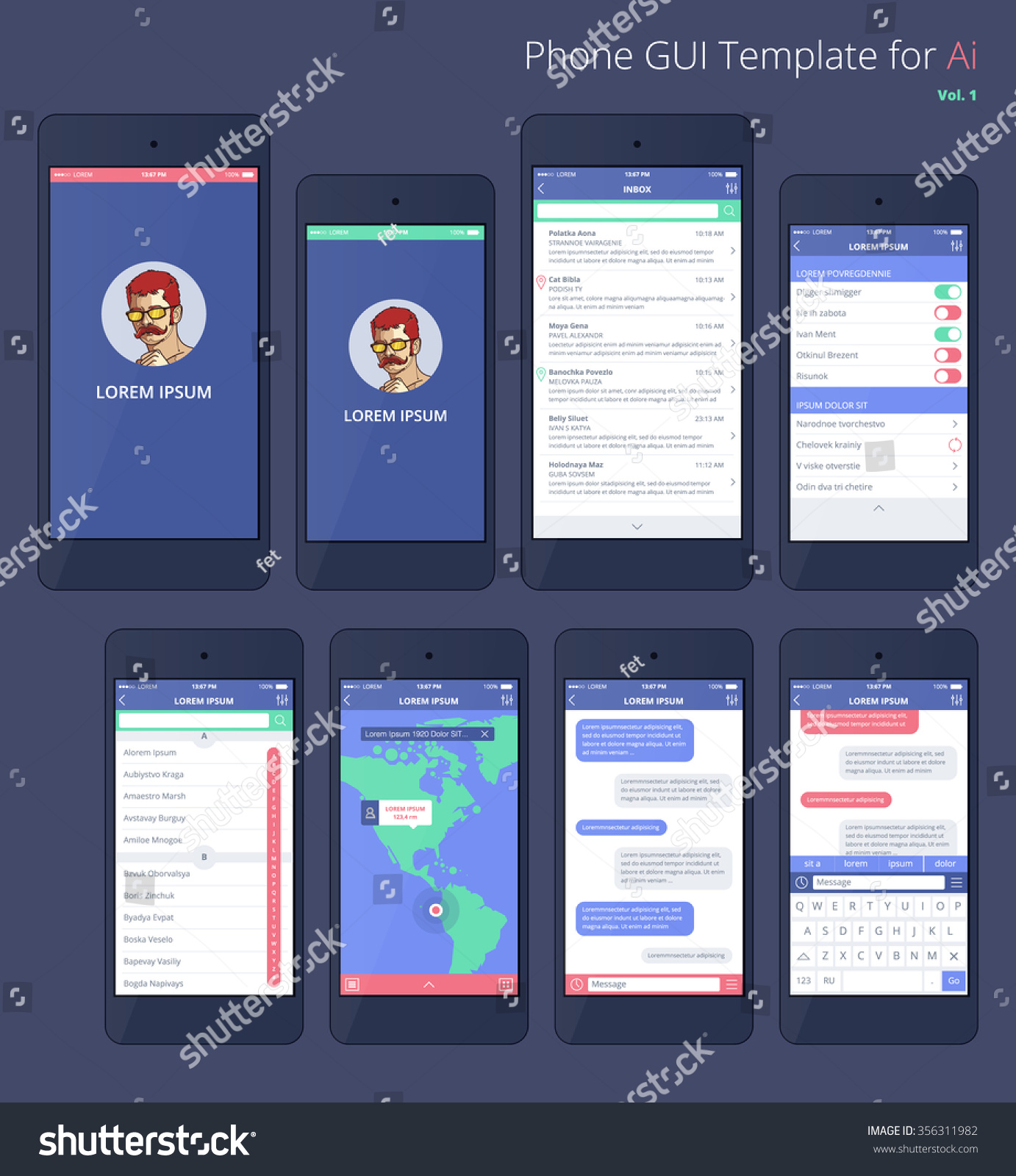 Vektor Stok Vector Phone Gui Template Ai Wireframe (Tanpa Royalti ...
