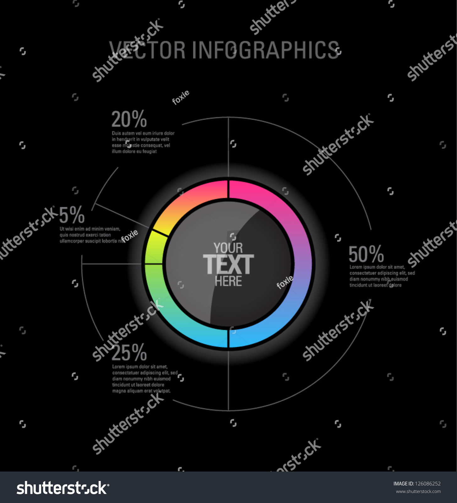 Vector Pie Chart Infographic On Black: เวกเตอร์สต็อก (ปลอดค่าลิขสิทธิ์ ...
