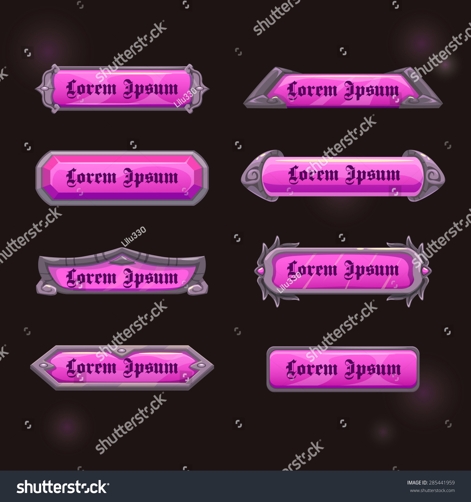 Vector Pink Elements On Dark Cartoon Stock Vector (Royalty Free) 285441959
