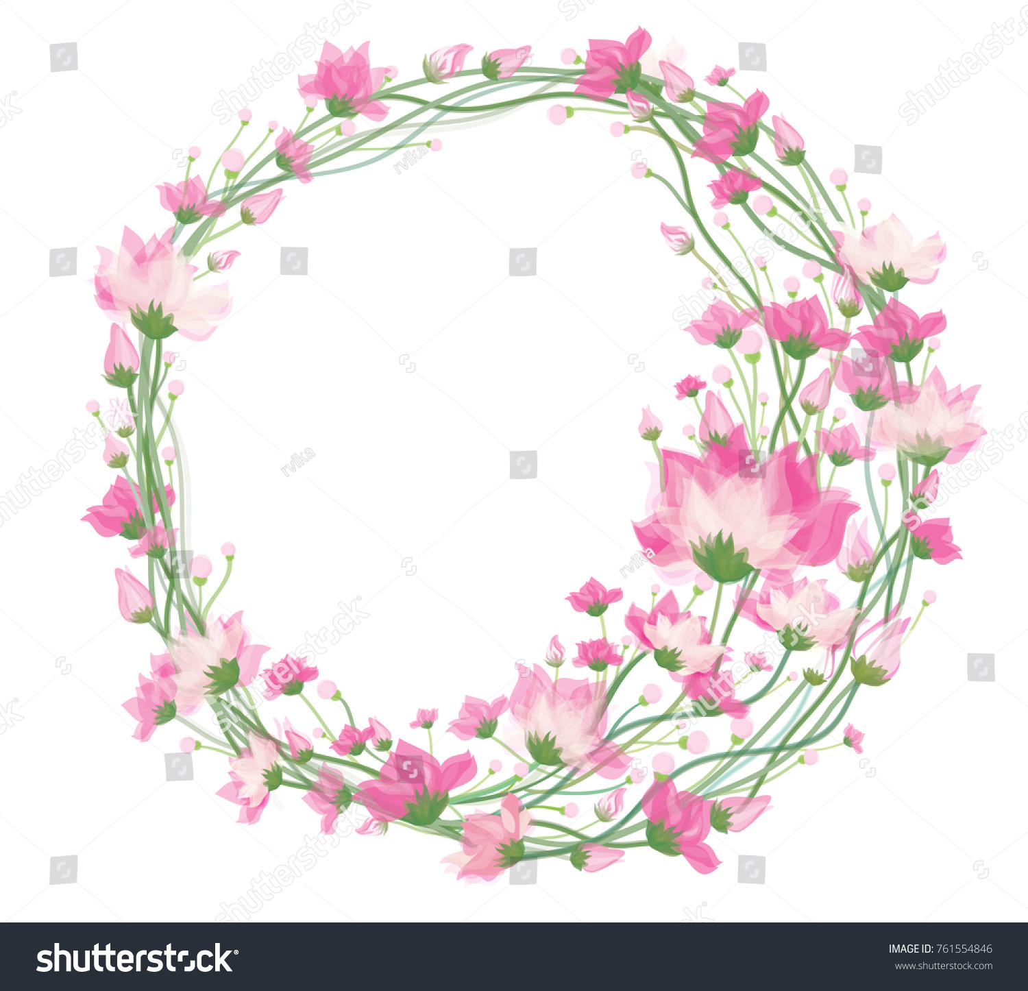 Vector Pink Floral Circle Frame Isolated 스톡 벡터(로열티 프리) 761554846