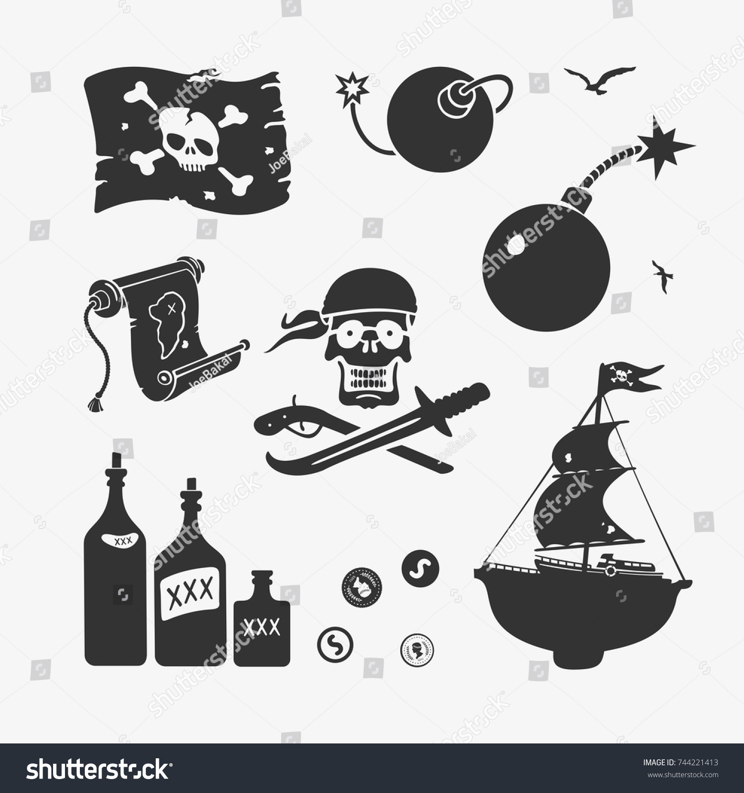 Vector Pirate Symbols Set Stock Vector (Royalty Free) 744221413 ...