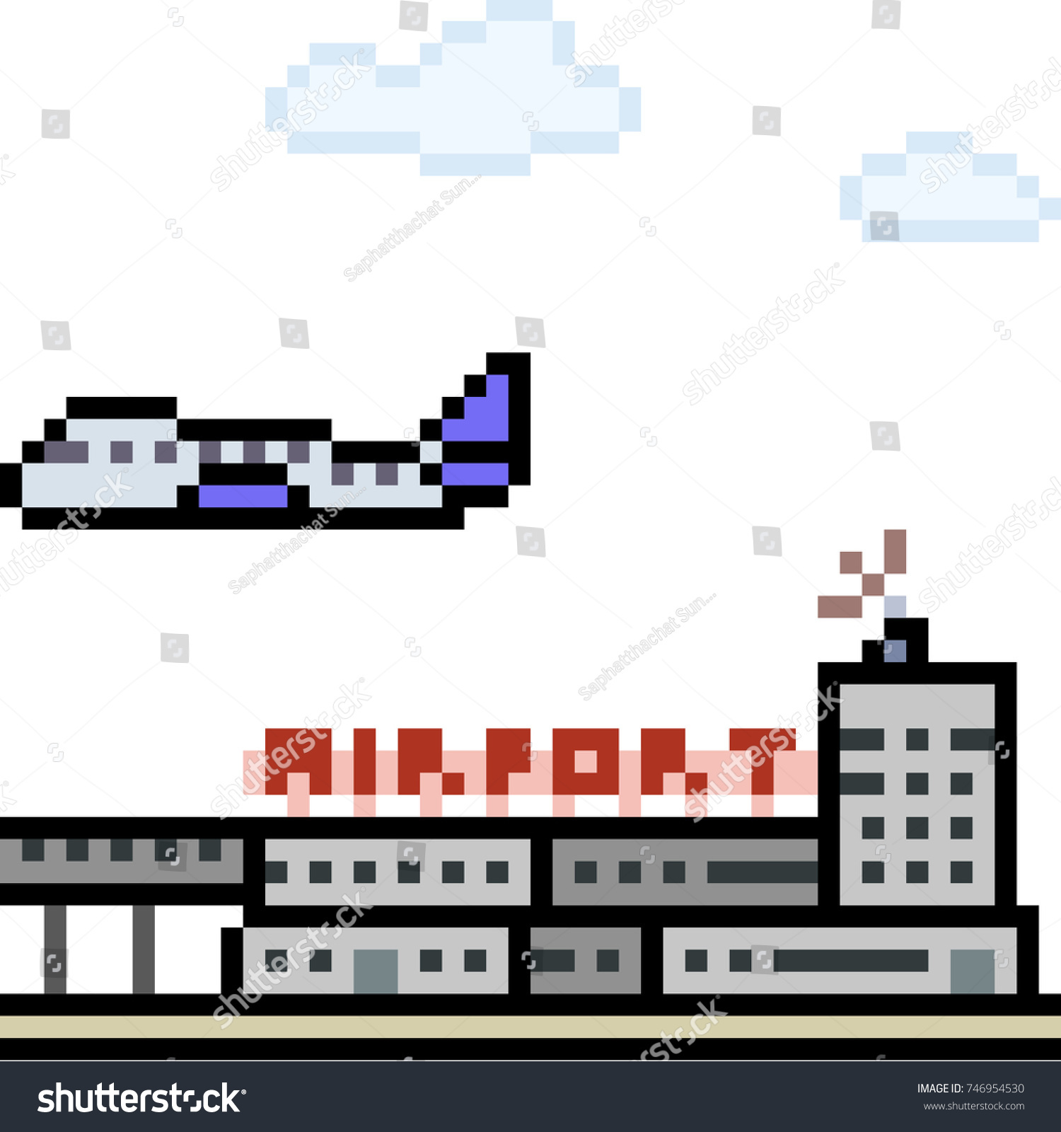 Vector Pixel Art Airport Isolated: vector de stock (libre de regalías ...
