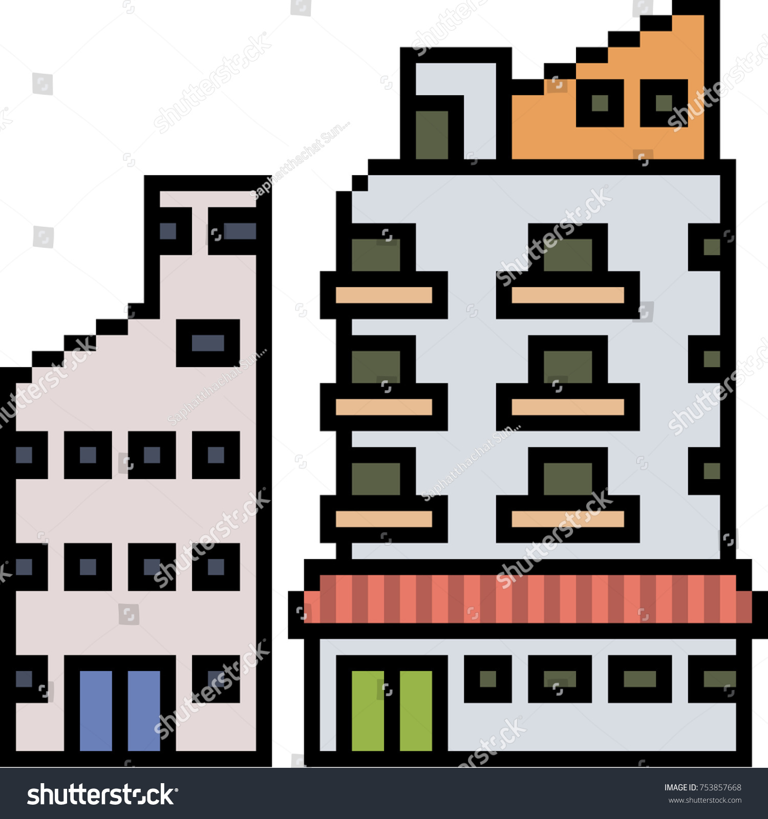 Vector Pixel Art Apartment Isolated: เวกเตอร์สต็อก (ปลอดค่าลิขสิทธิ์ ...