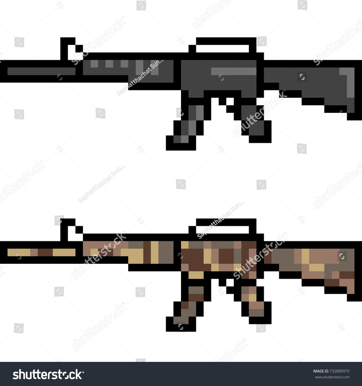 Vector Pixel Art Assault Rifle Isolated 스톡 벡터(로열티 프리) 732889975 ...