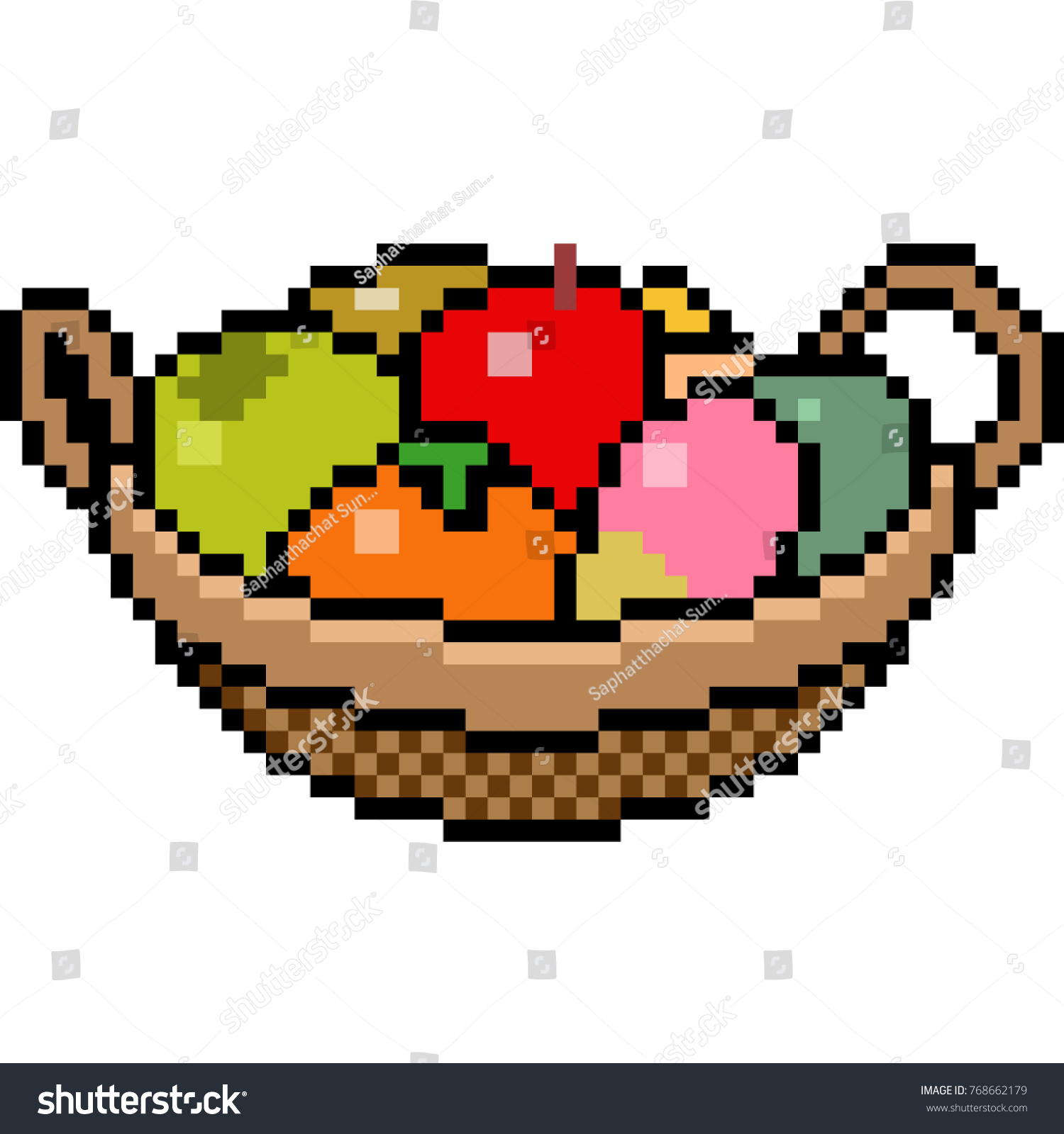 Vector Pixel Art Basket Fruit Isolated: เวกเตอร์สต็อก (ปลอดค่าลิขสิทธิ์ ...