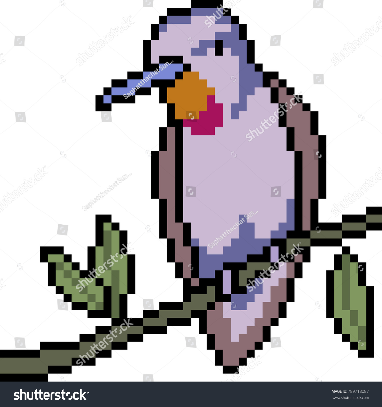 Vector Pixel Art Bird Stand Branch Stock Vector (Royalty Free) 789718087