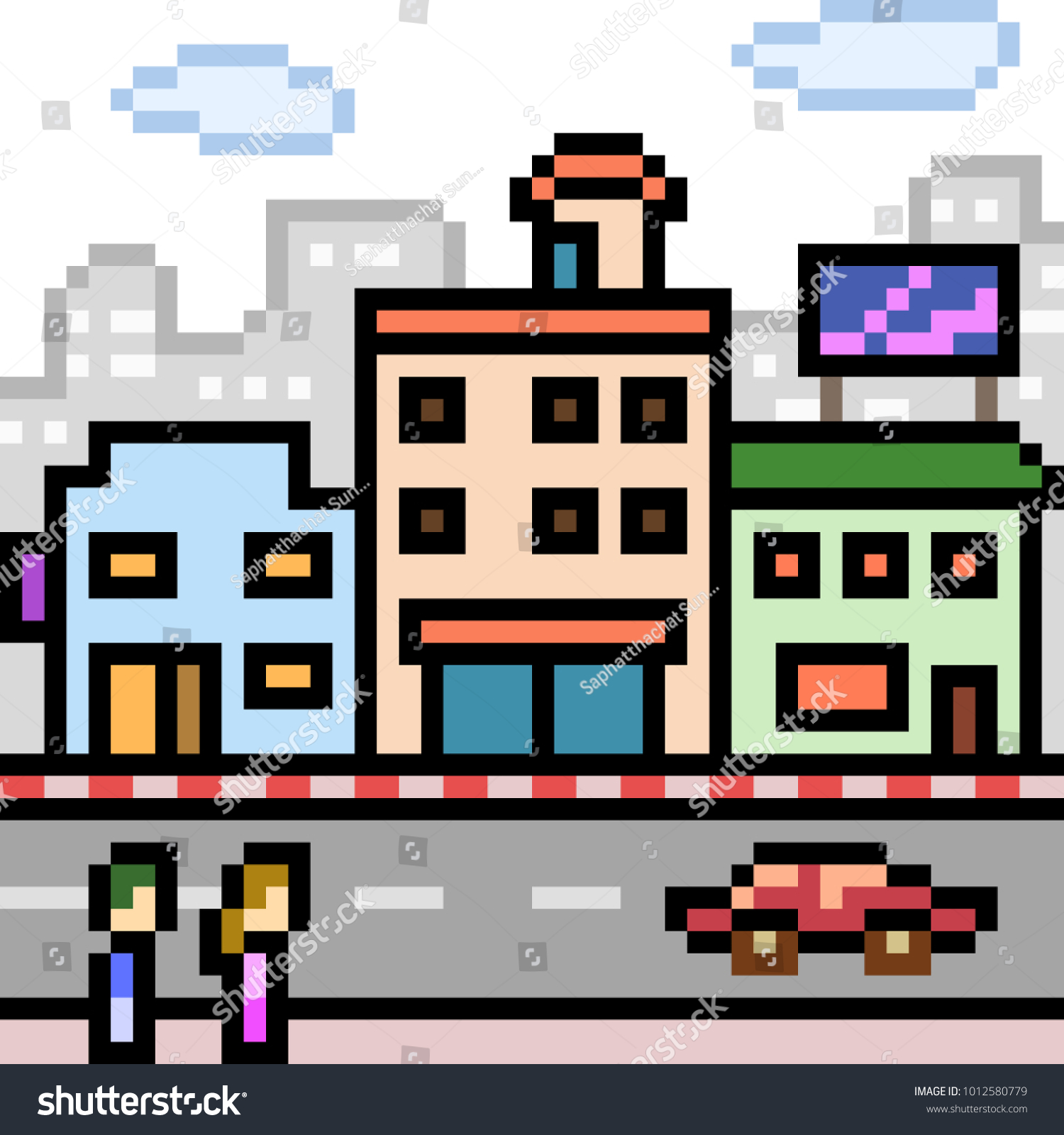 Vector Pixel Art Building City Isolated: เวกเตอร์สต็อก (ปลอดค่า ...