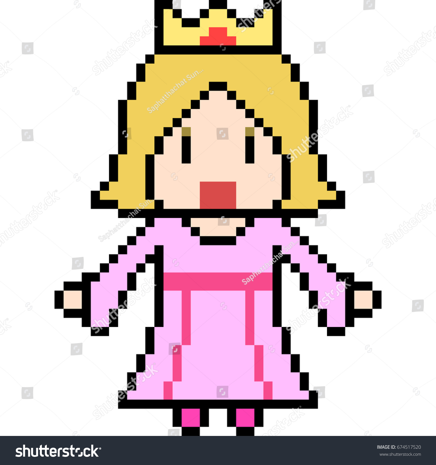 Vector Pixel Art Cartoon Princess Isolated Stock Vector (Royalty Free ...
