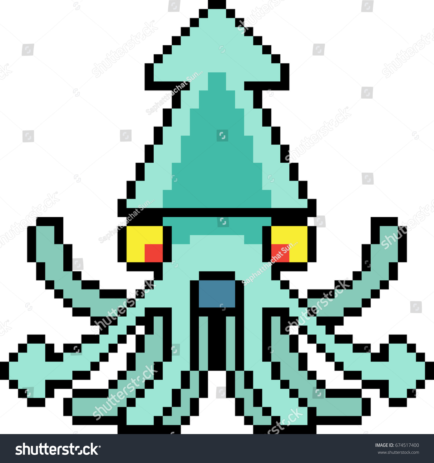 Vector Pixel Art Cartoon Squid Isolated Stock Vector (Royalty Free ...