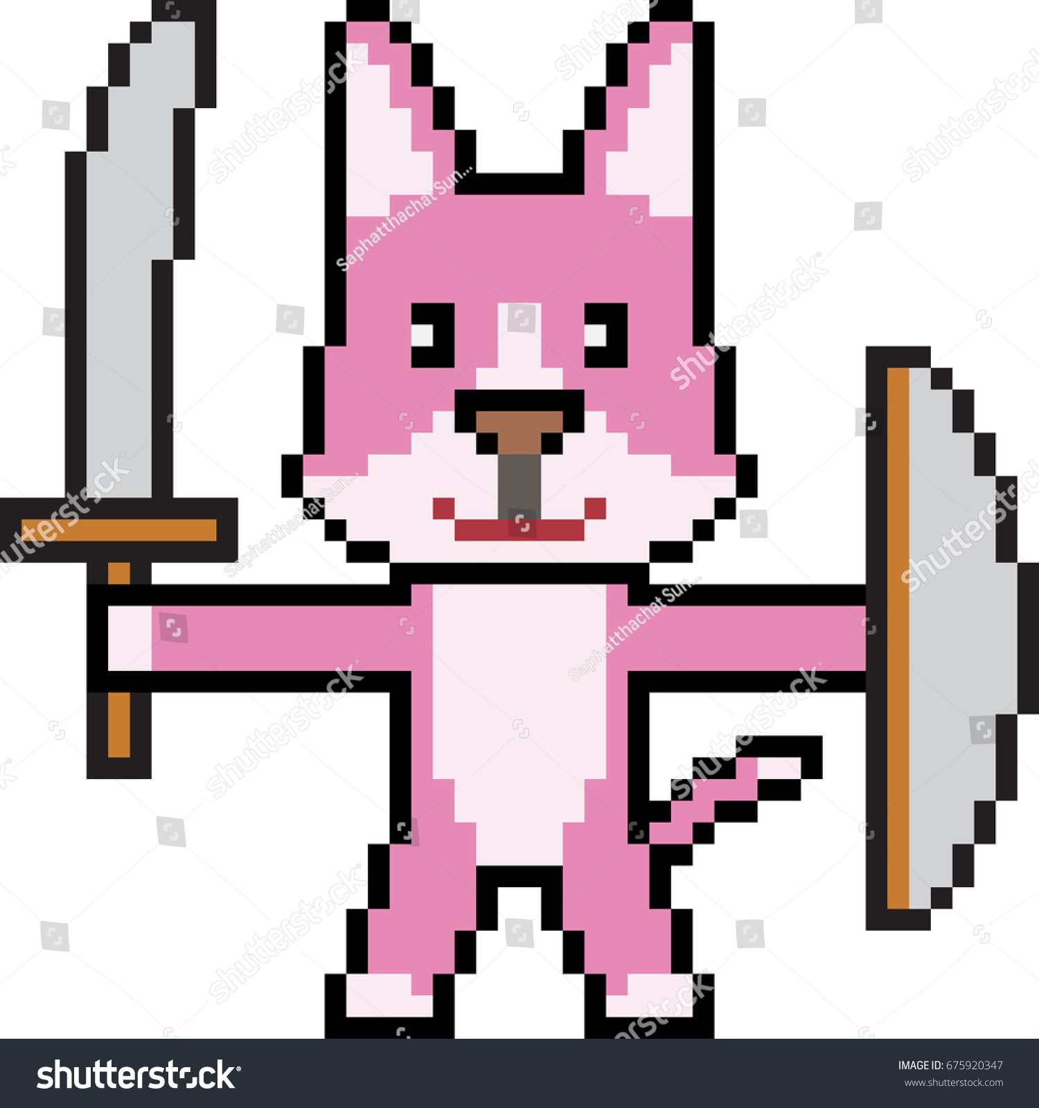 Vector Pixel Art Cat Warrior Isolated Stock Vector (Royalty Free) 675920347