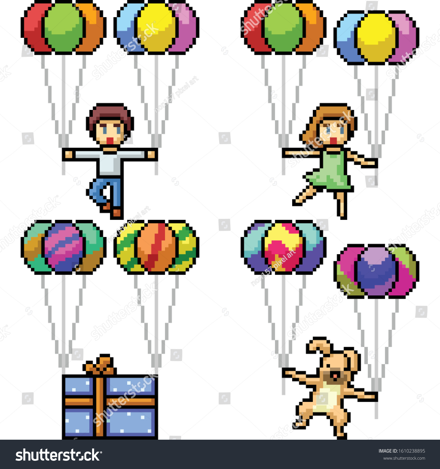 Vector Pixel Art Character Balloon Isolated Stock Vector (Royalty Free ...