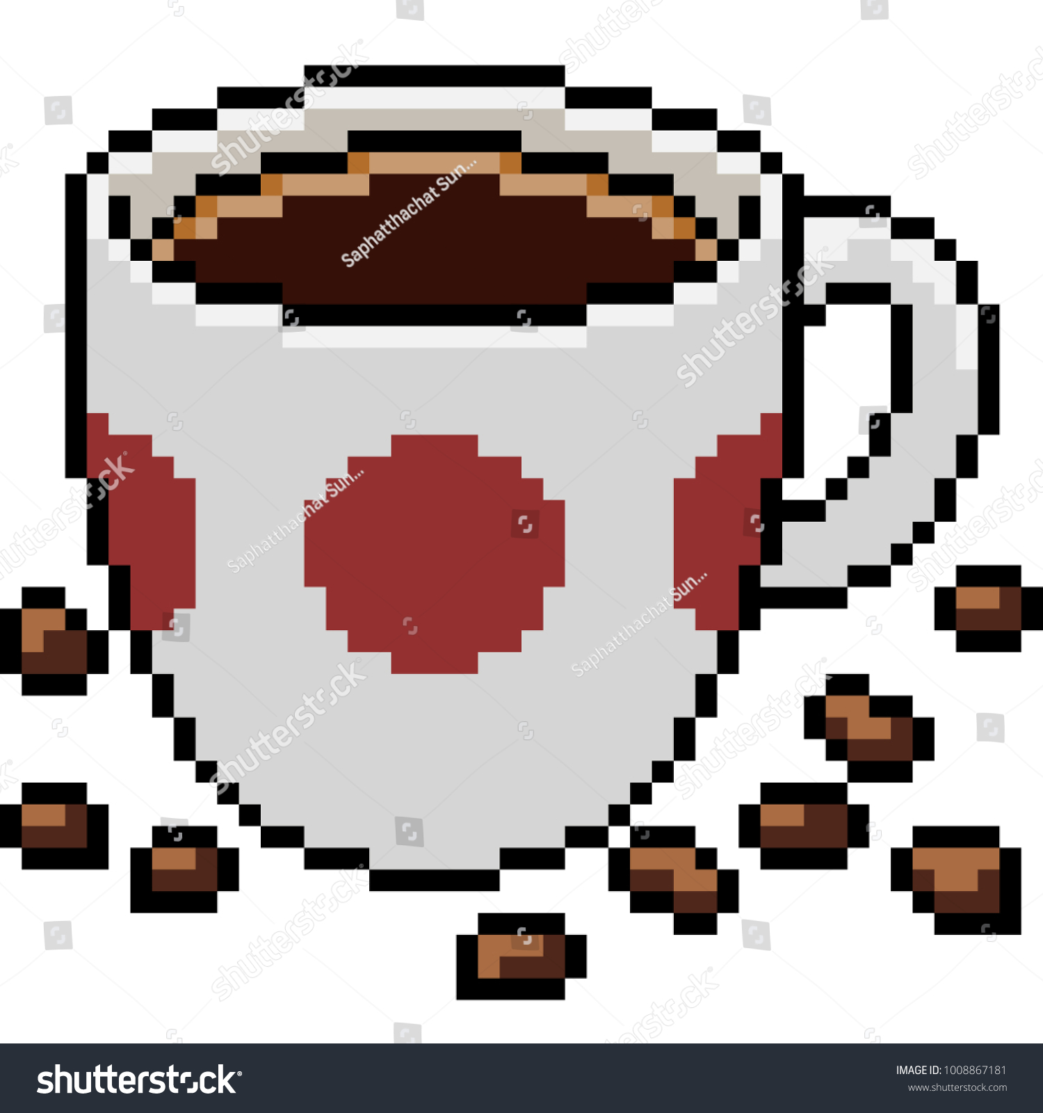 Vector Pixel Art Coffee Isolated: เวกเตอร์สต็อก (ปลอดค่าลิขสิทธิ์ ...