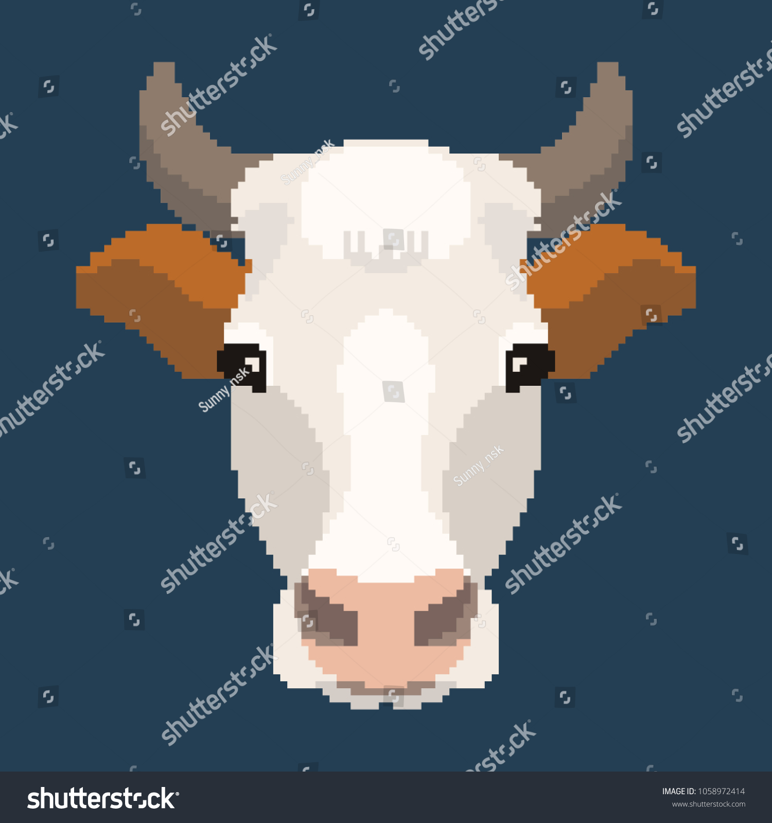 Vector Pixel Art Cow Face 8 Stock Vector (Royalty Free) 1058972414 ...