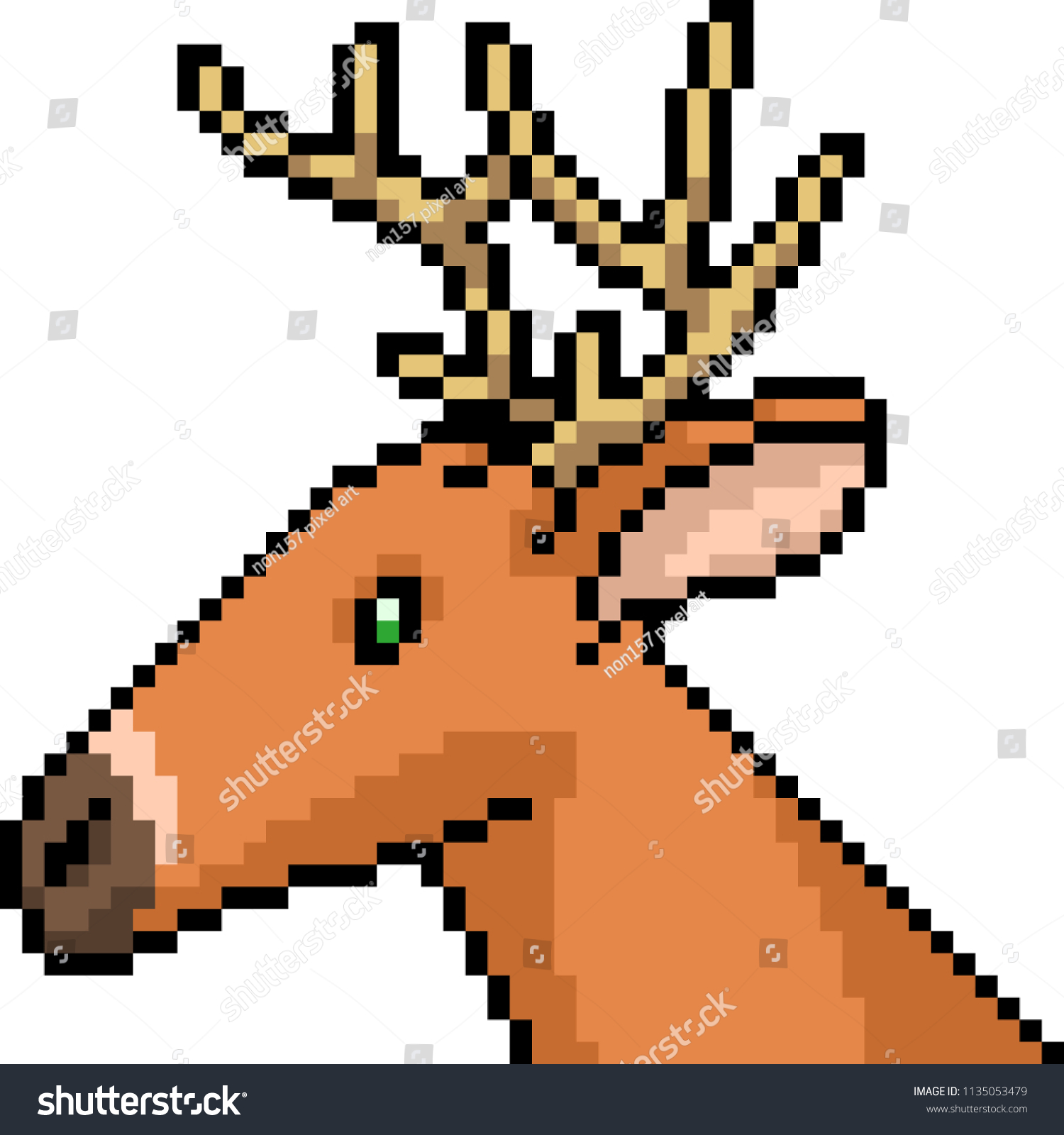 Vector Pixel Art Deer Head Isolated Stock Vector (Royalty Free) 1135053479