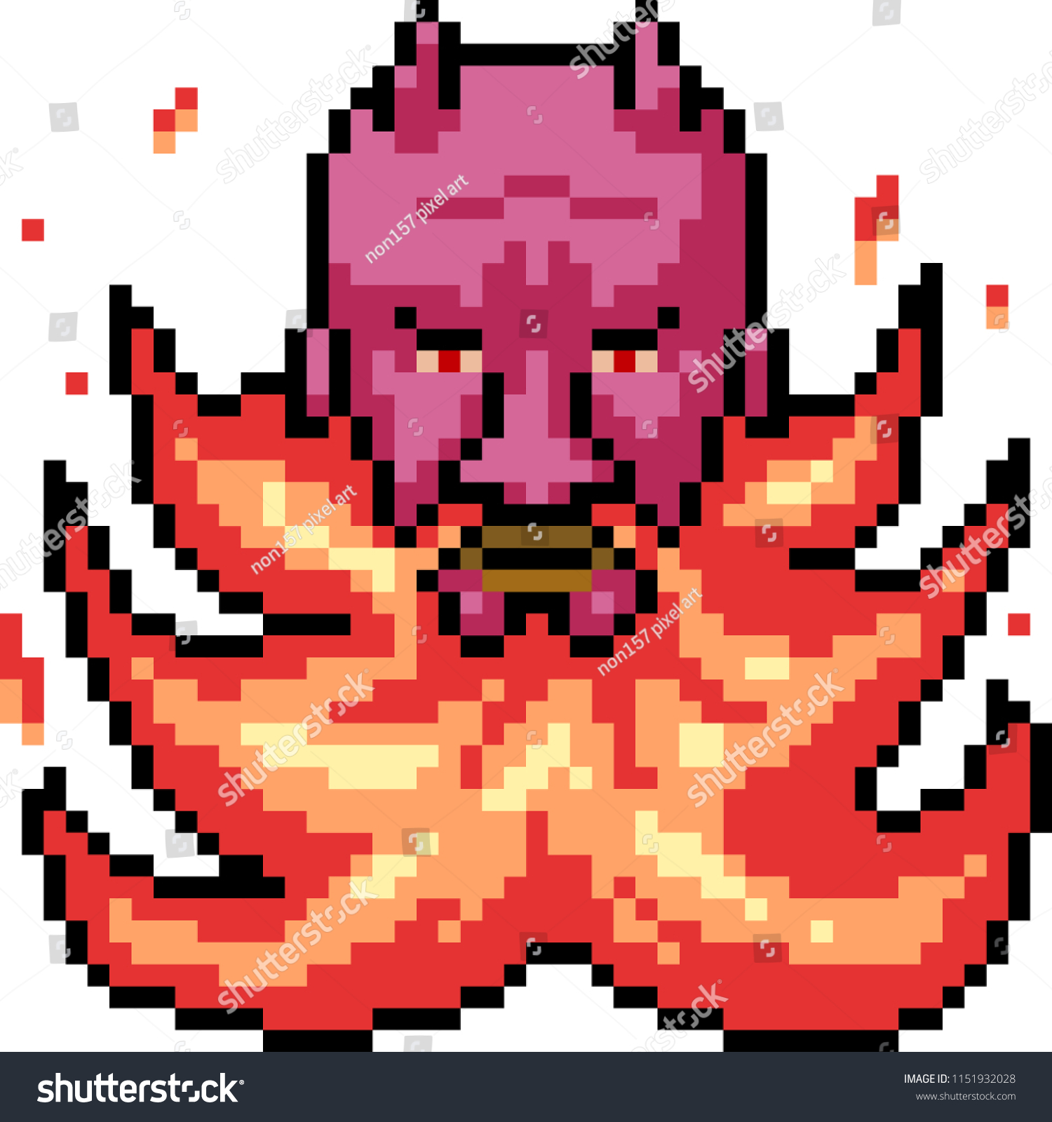 Vektorillustration Pixel Art Dämon Kopf isolierte: Stock-Vektorgrafik ...