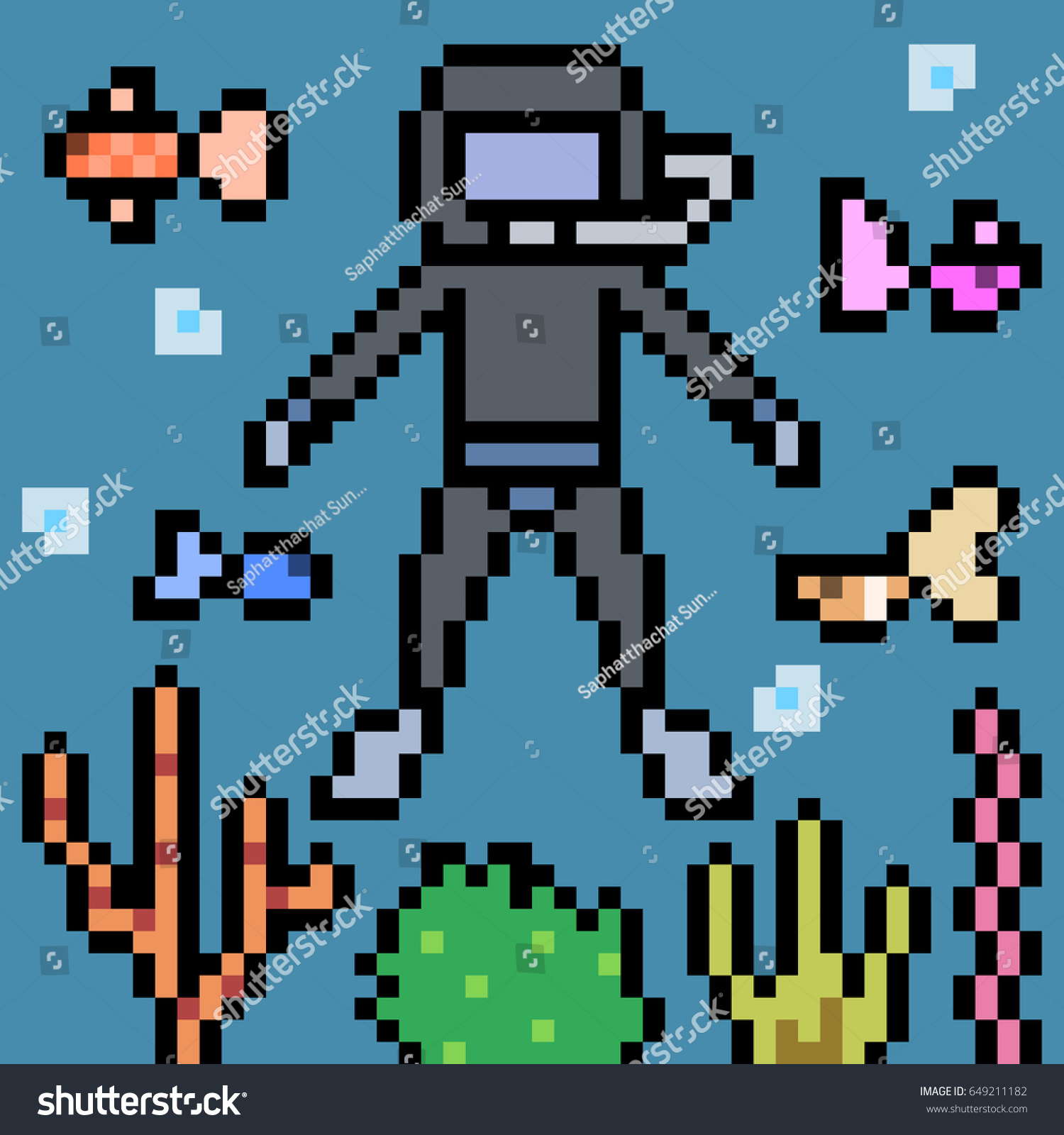 Vector Pixel Art Dive Underwater: vector de stock (libre de regalías ...