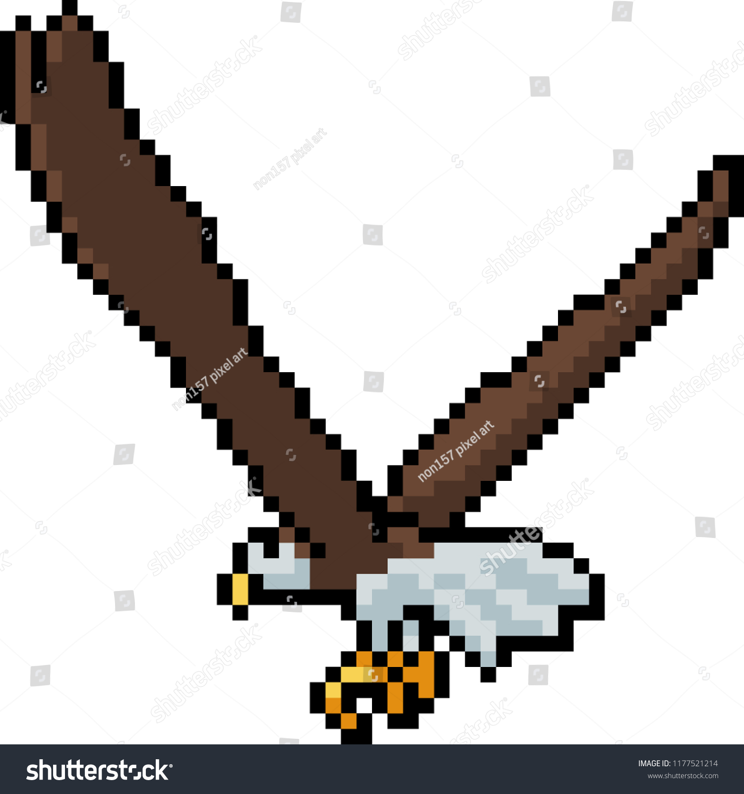 Vector Pixel Art Eagle Fly Isolated: เวกเตอร์สต็อก (ปลอดค่าลิขสิทธิ์ ...