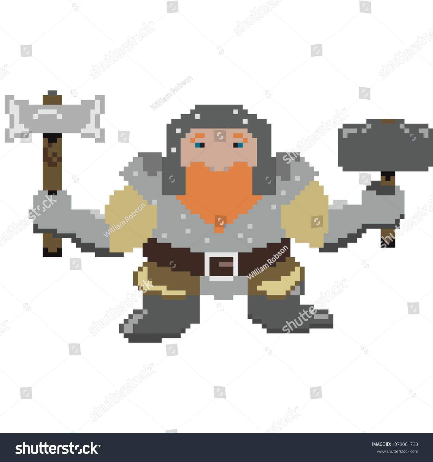 Vector Pixel Art Fantasy Dwarf 스톡 벡터(로열티 프리) 1078061738
