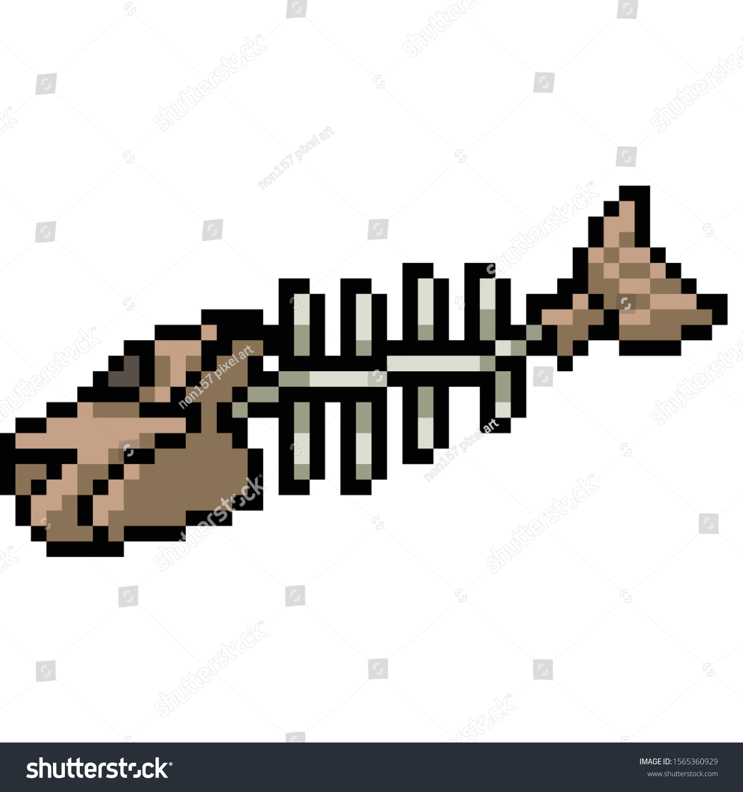 Vektor Stok Vector Pixel Art Fish Bone Isolated (Tanpa Royalti ...