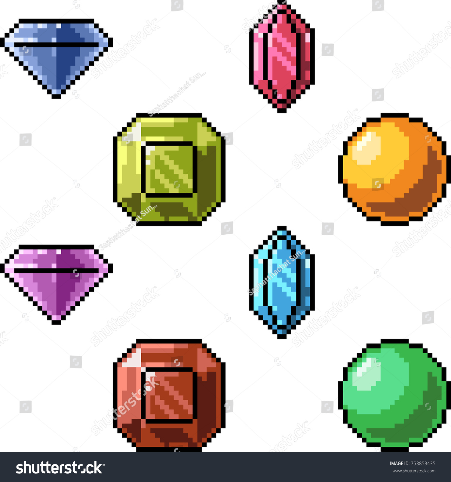 Vector Pixel Art Gem Isolated Stock Vector (Royalty Free) 753853435