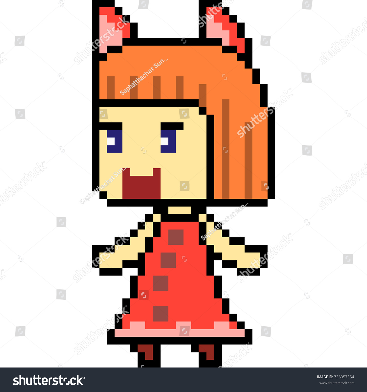 Vector Pixel Art Girl Isolated Stock Vector (Royalty Free) 736057354