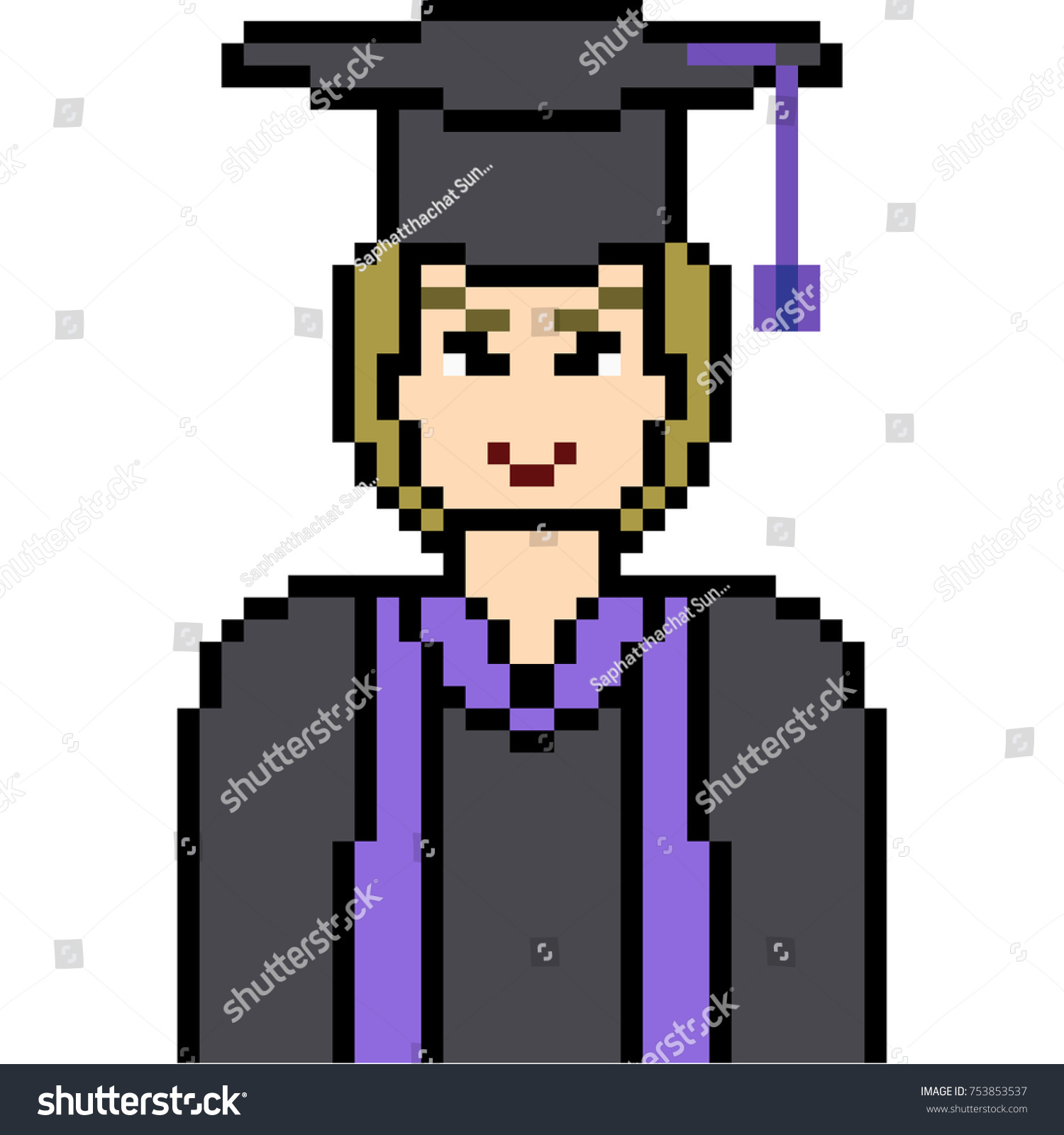 Vektor Stok Vector Pixel Art Graduation Isolated (Tanpa Royalti ...