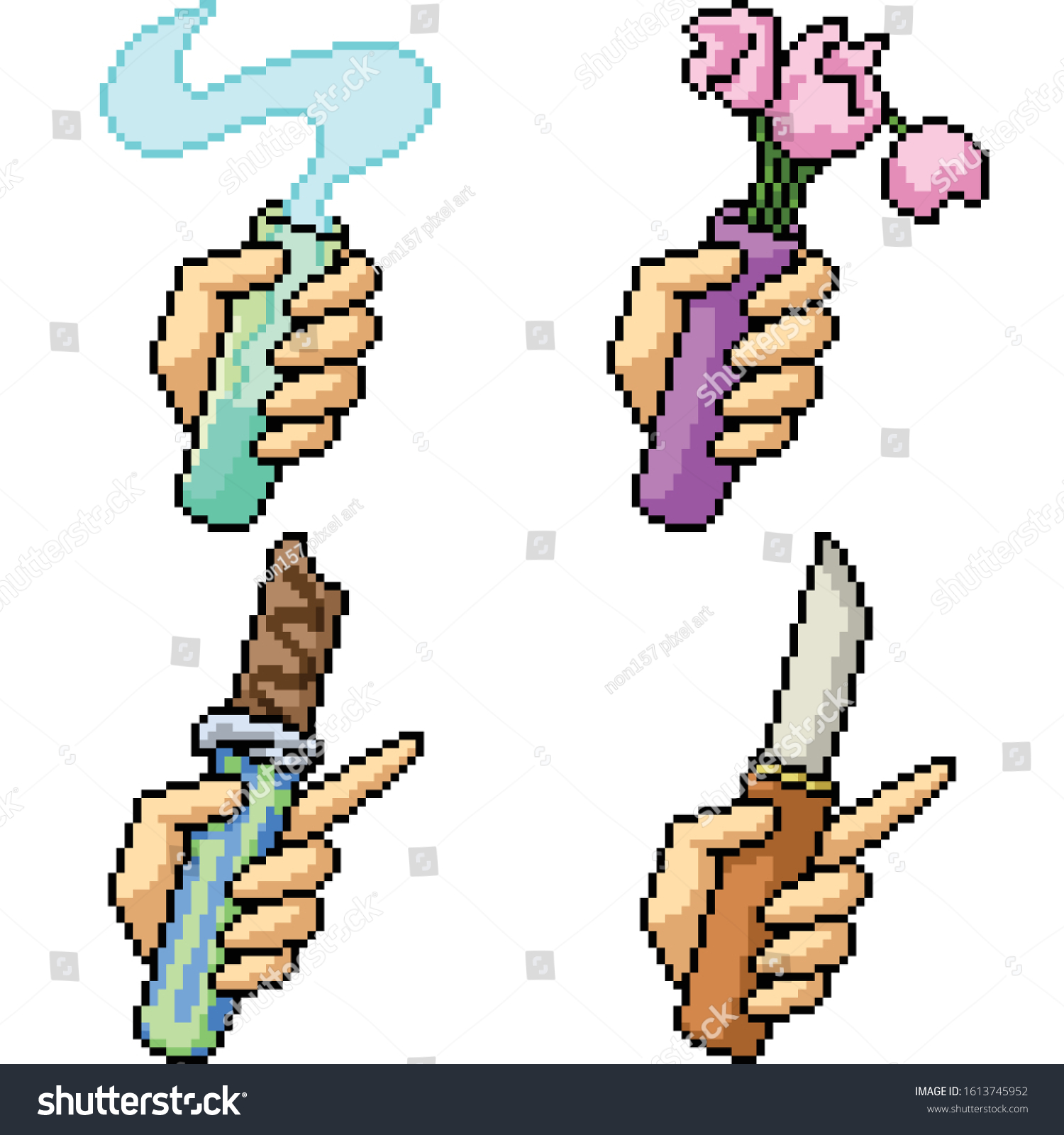 Vector Pixel Art Hand Hold Stuff Stock Vector (Royalty Free) 1613745952