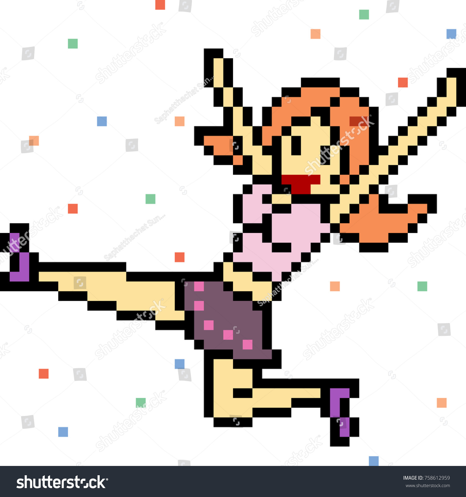 Vector Pixel Art Happy Jump Isolated Stock Vector (Royalty Free) 758612959