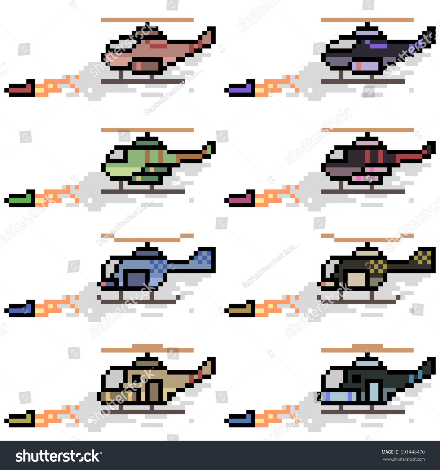 Vector Pixel Art Helicopter Missile Set: vector de stock (libre de ...