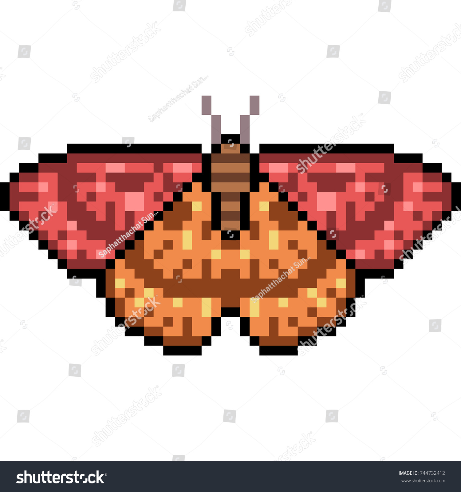 Vektor Stok Vector Pixel Art Insect Moth Isolated (Tanpa Royalti ...