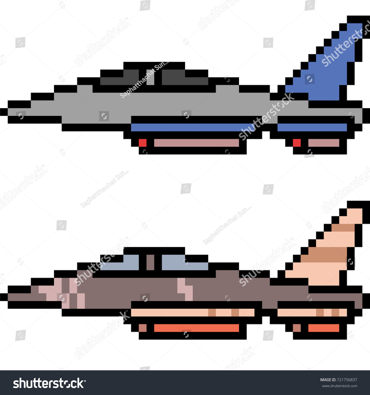 Vector Pixel Art Jet Isolated: เวกเตอร์สต็อก (ปลอดค่าลิขสิทธิ์ ...