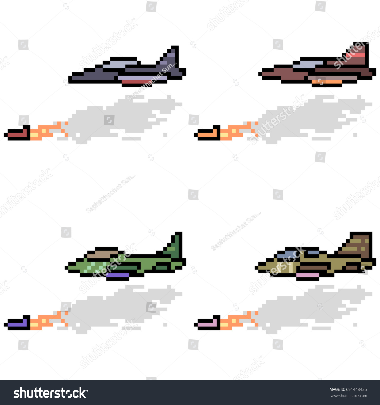 Vector Pixel Art Jet Missile Set Stock Vector (Royalty Free) 691448425