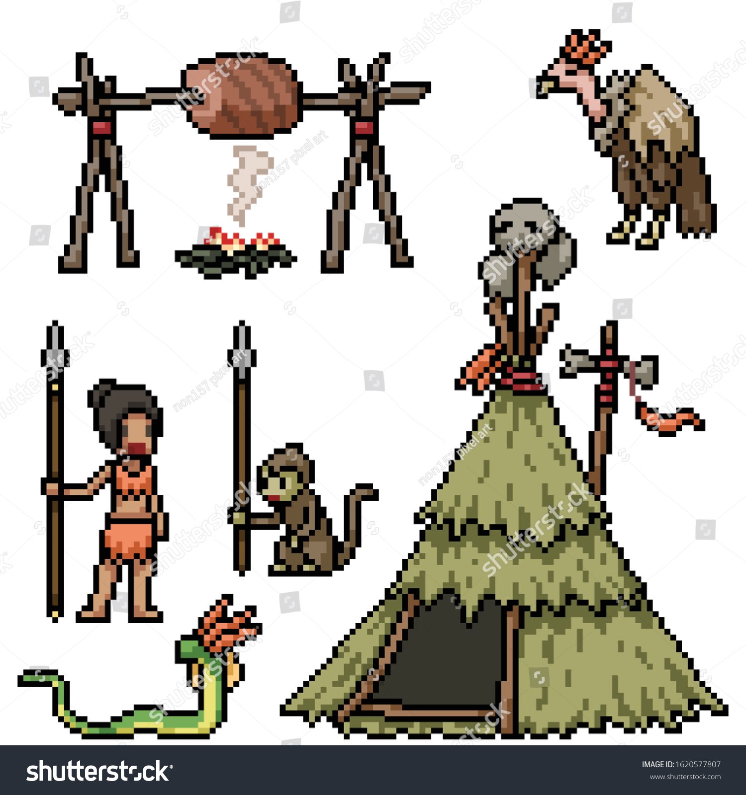 Vector Pixel Art Jungle Tribe Isolated: Stock-Vektorgrafik (Lizenzfrei ...