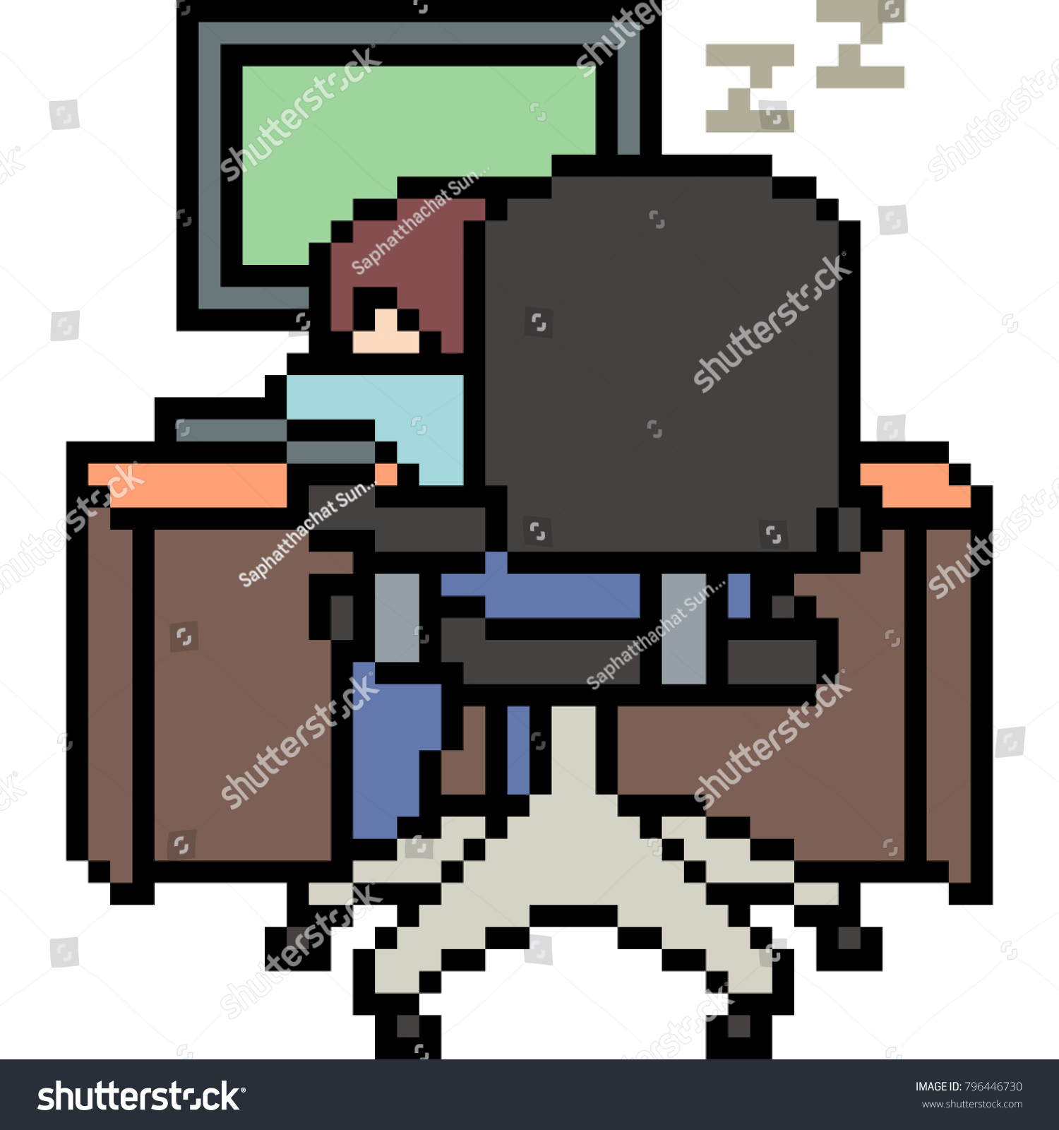 Vector Pixel Art Man Lazy Work Stock Vector (Royalty Free) 796446730
