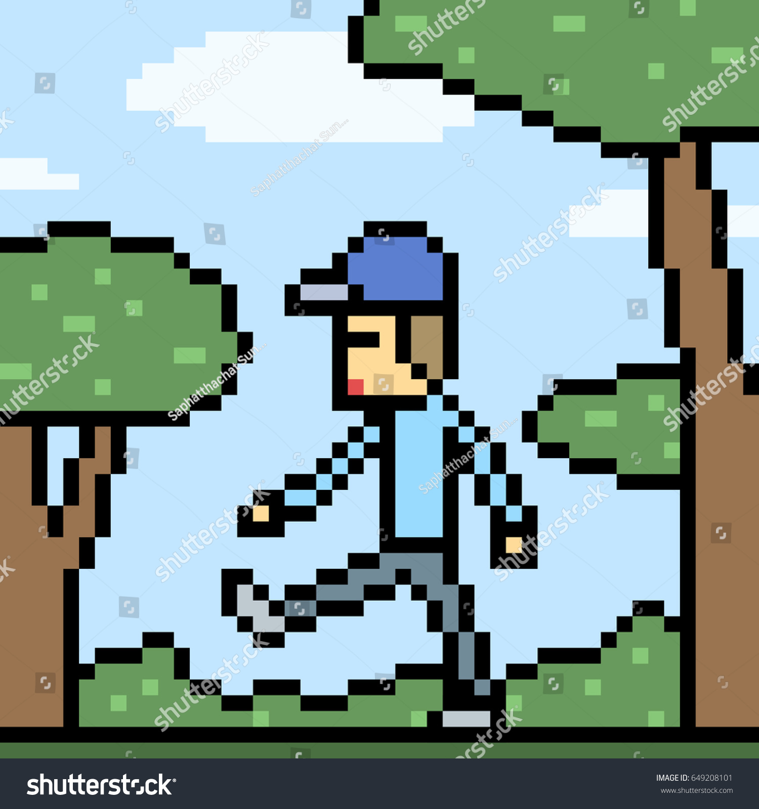 Vector Pixel Art Man Walk Relax Stock Vector (Royalty Free) 649208101 ...