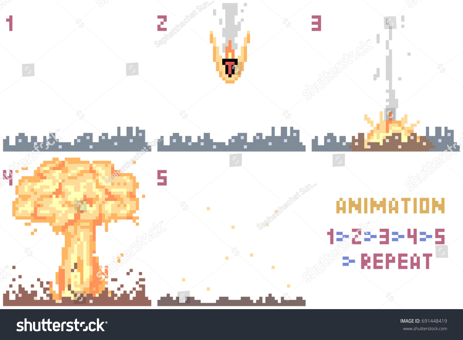 Vector Pixel Art Nuclear Animation Set Stock Vector (Royalty Free ...