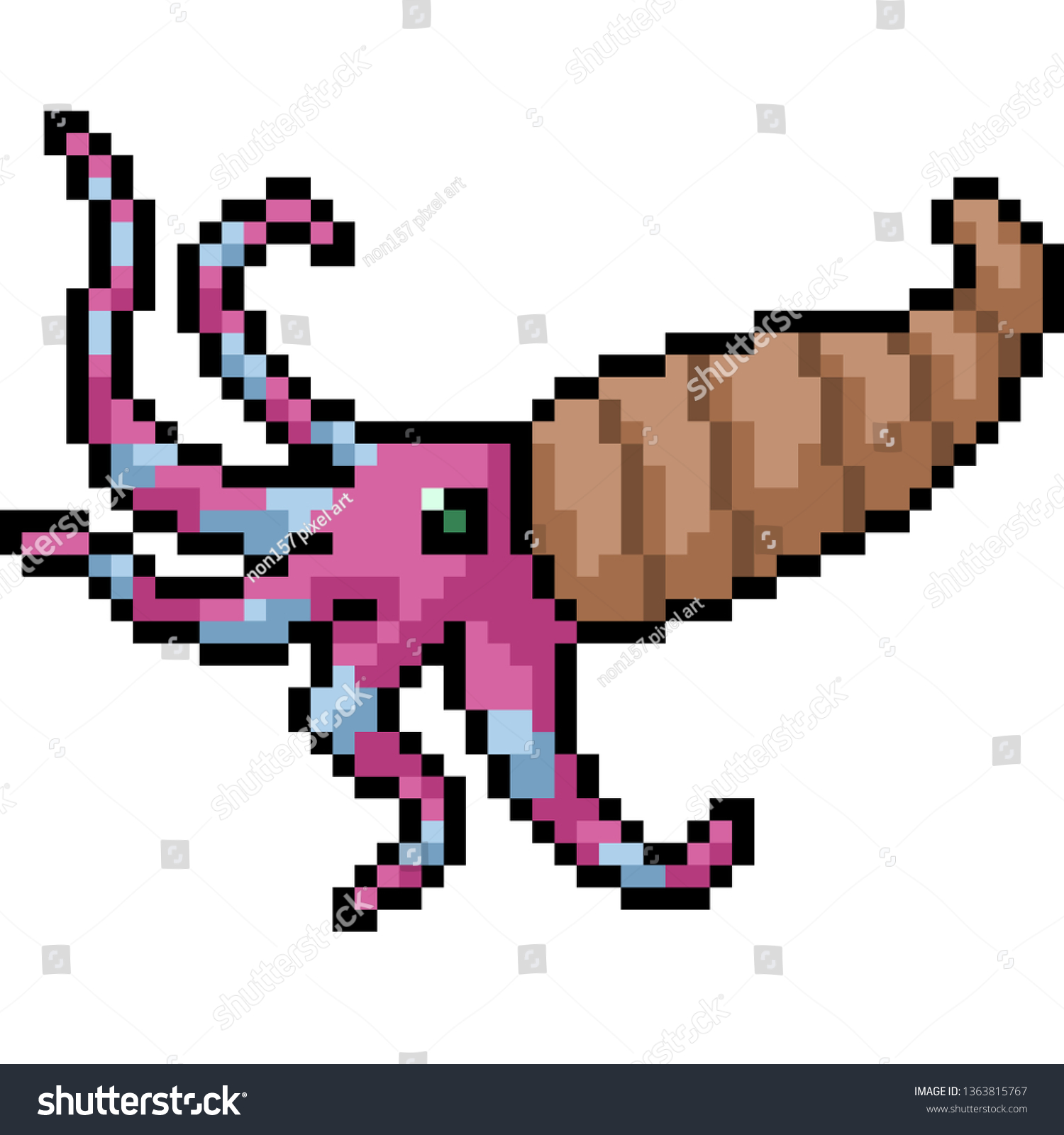 Vector Pixel Art Octopus Shell Isolated: vetor stock (livre de direitos ...