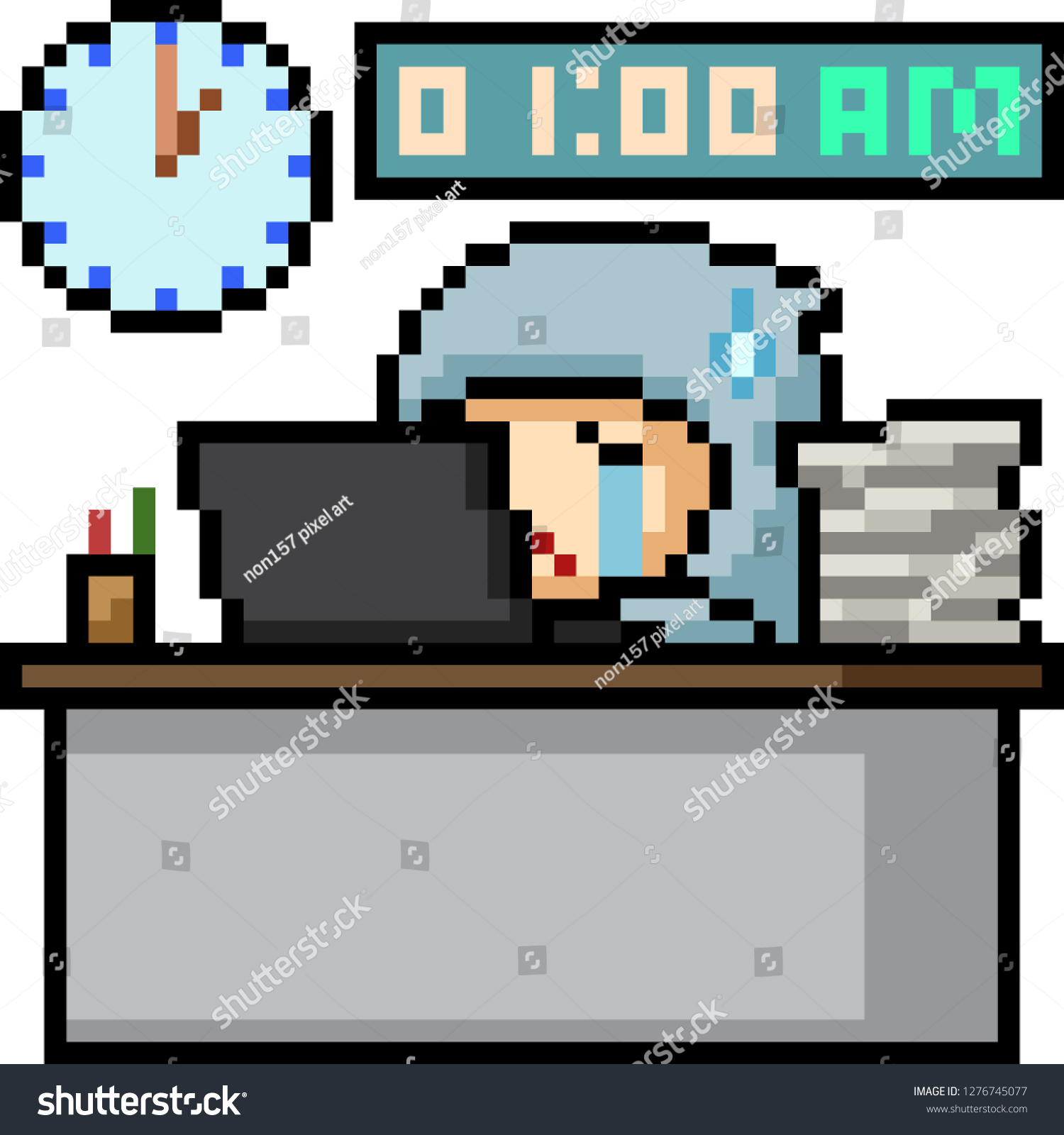 Vector Pixel Art Overtime Work Isolated: เวกเตอร์สต็อก (ปลอดค่า ...