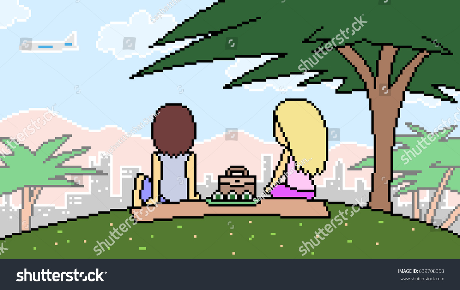 Vector Pixel Art Picnic: เวกเตอร์สต็อก (ปลอดค่าลิขสิทธิ์) 639708358 ...