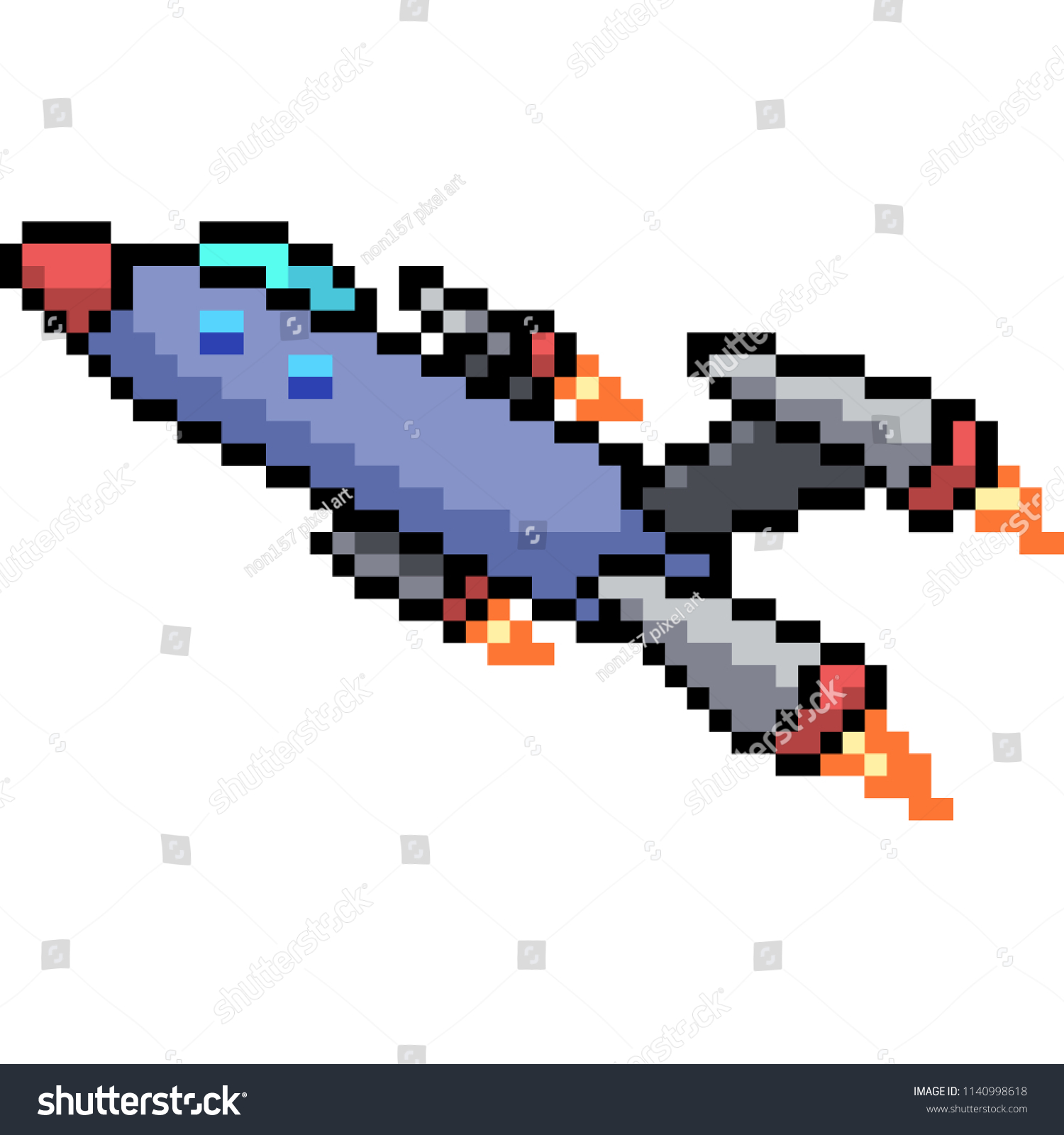 Vector Pixel Art Rocket Jet Fly Stock Vector (Royalty Free) 1140998618 ...
