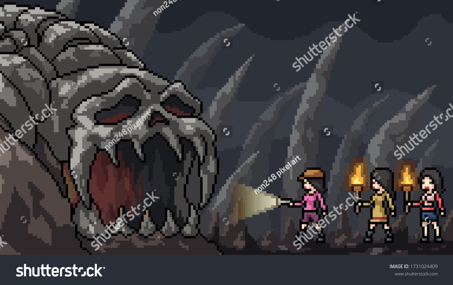 Vector Pixel Art Scene Skull Cave: vetor stock (livre de direitos ...
