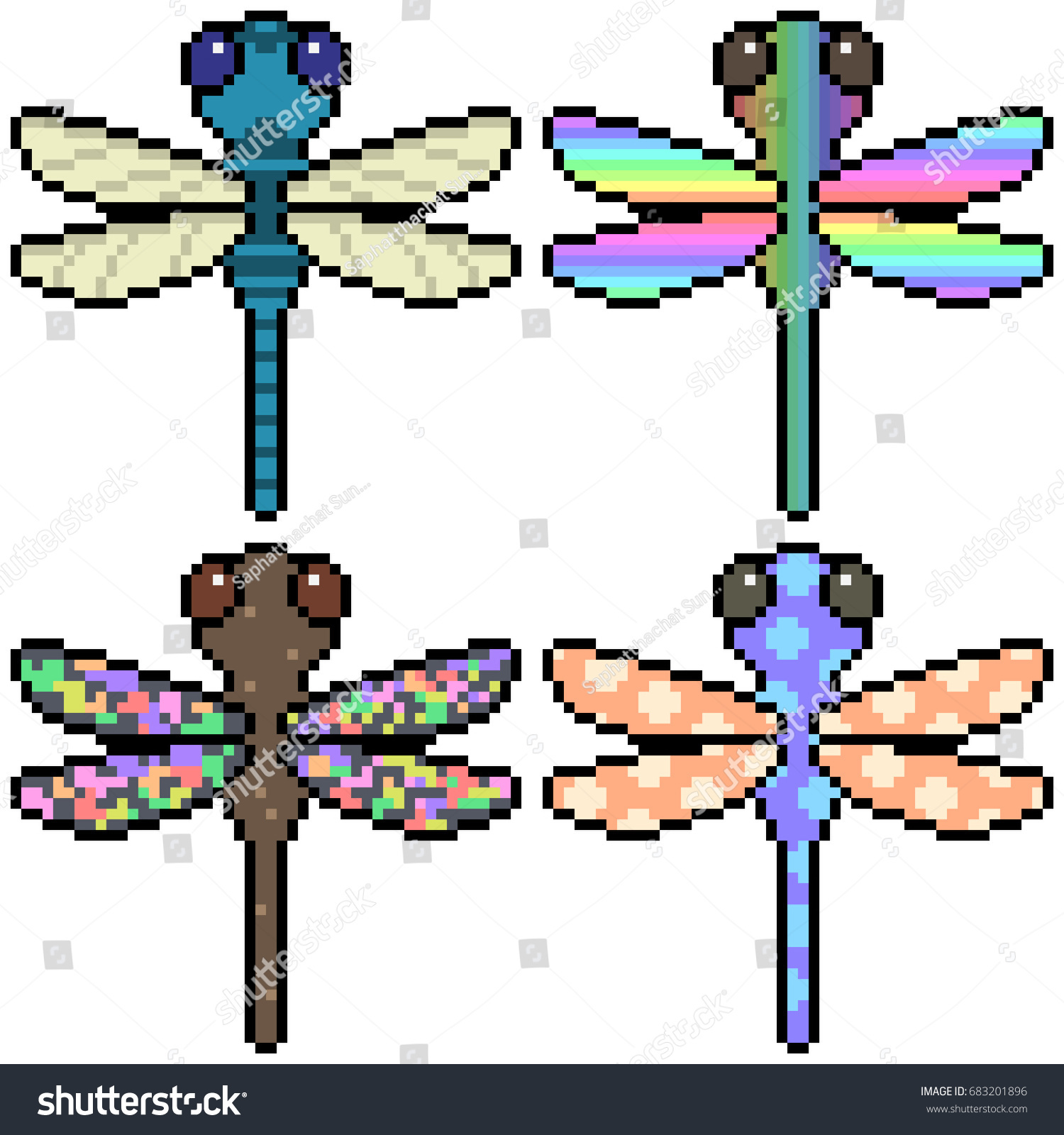 Vector Pixel Art Set Dragonfly Isolated Stock Vector (Royalty Free ...