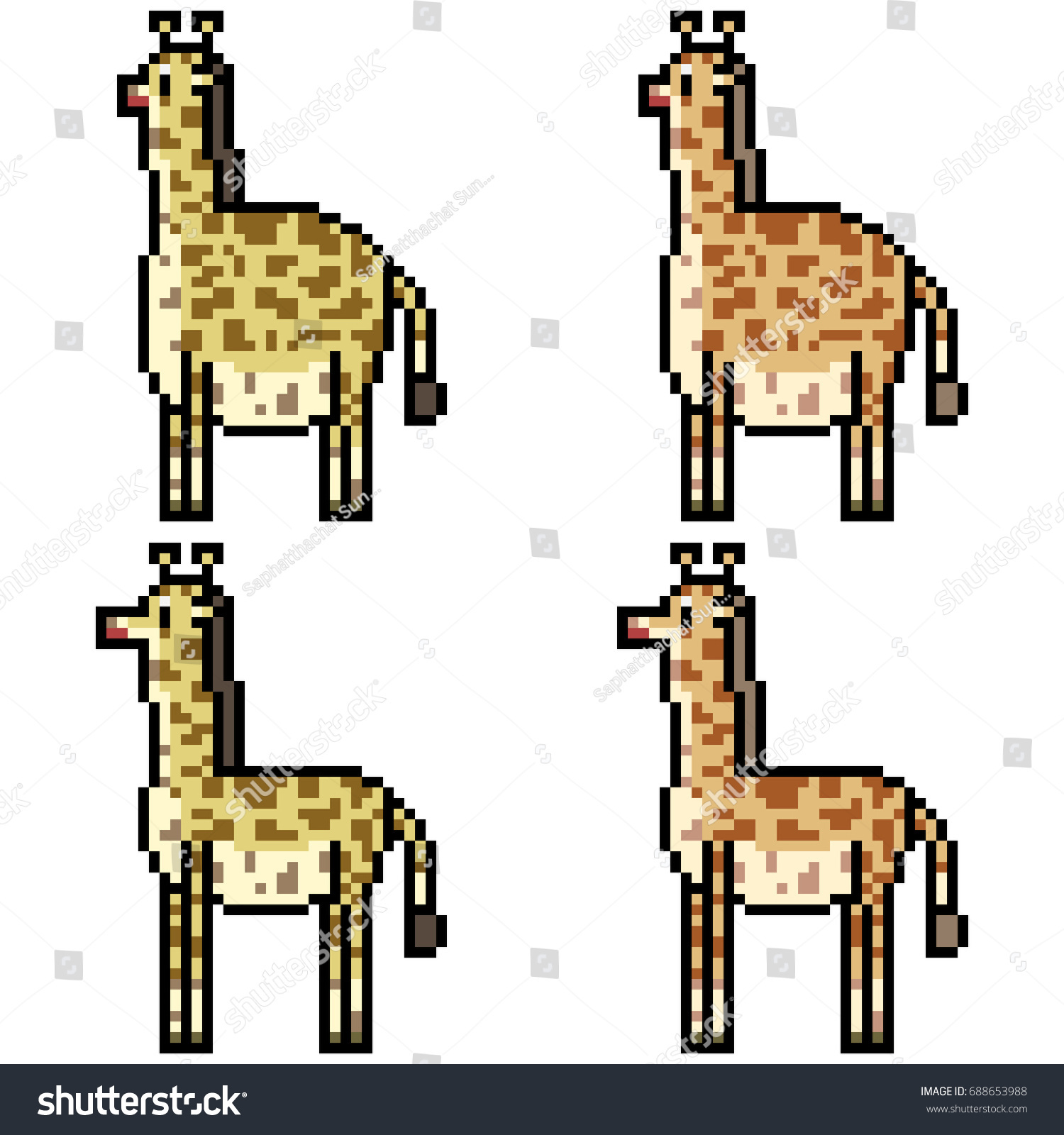 Vector Pixel Art Set Giraffe Isolated Stock Vector (Royalty Free) 688653988