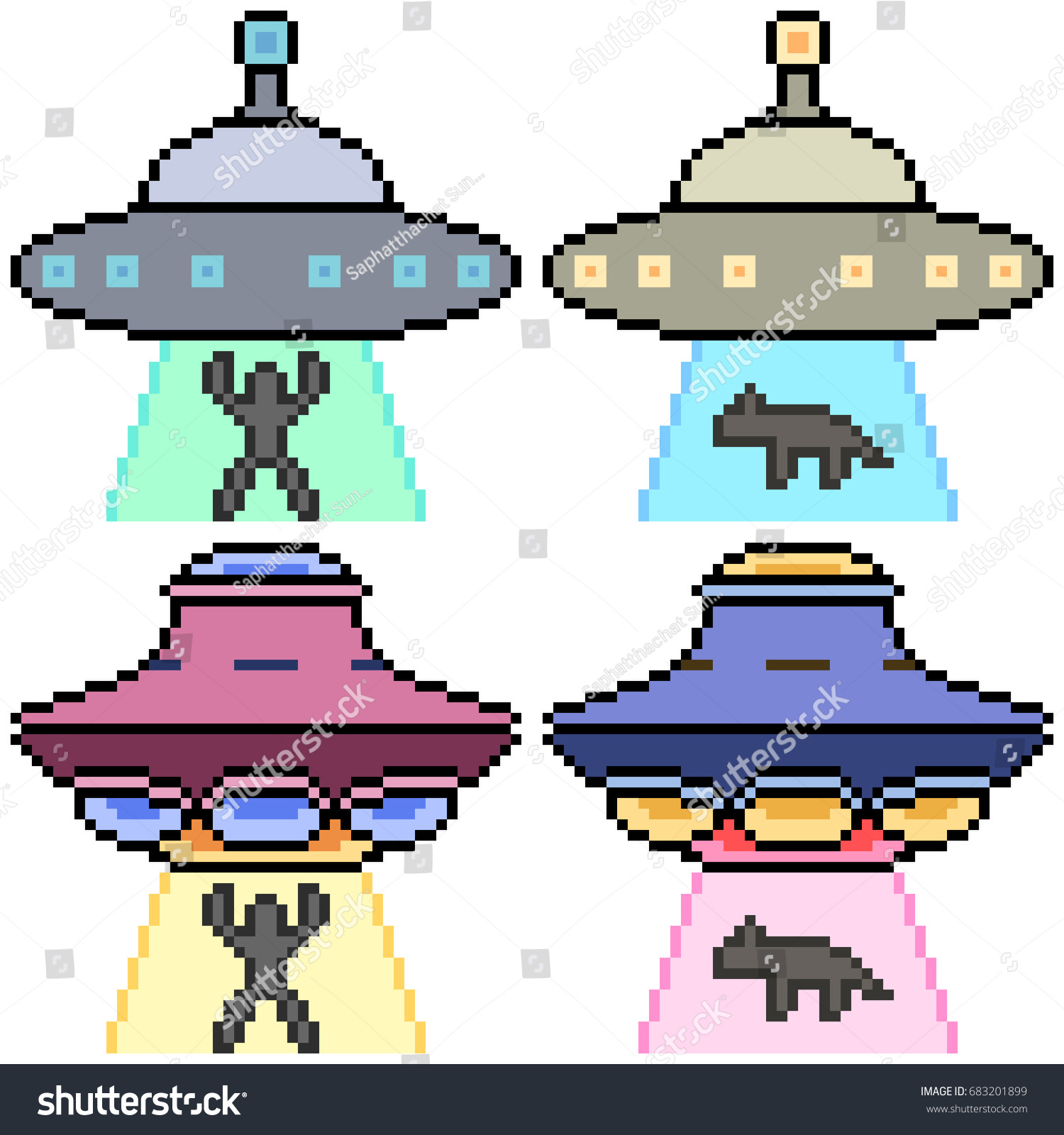 Vector Pixel Art Set Ufo Isolated : image vectorielle de stock (libre ...