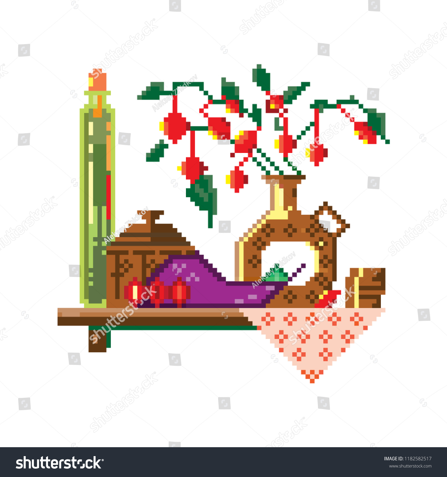 Vector Pixel Art Shelf Kitchen Stock Vector (Royalty Free) 1182582517