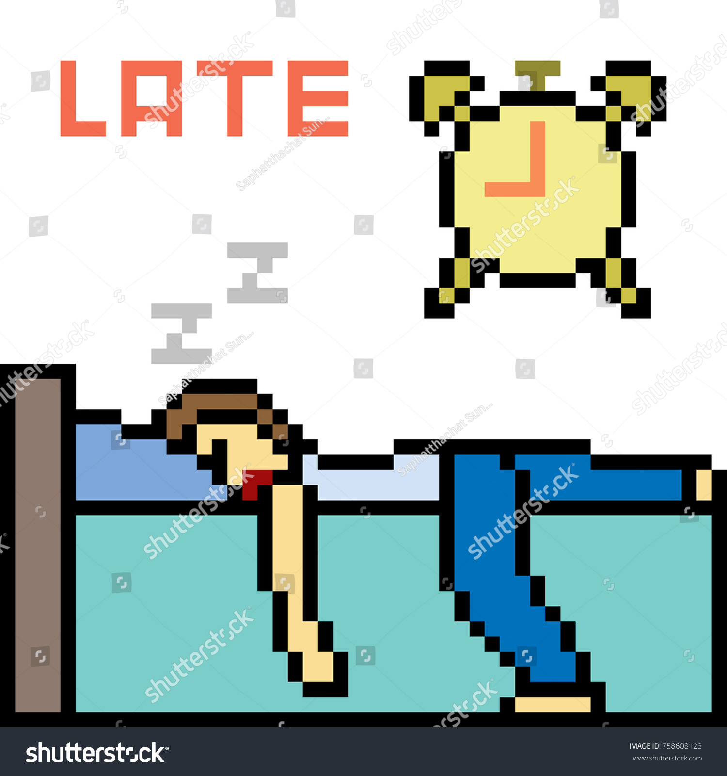 Vector Pixel Art Sleep Late Isolated Stock Vector (Royalty Free) 758608123
