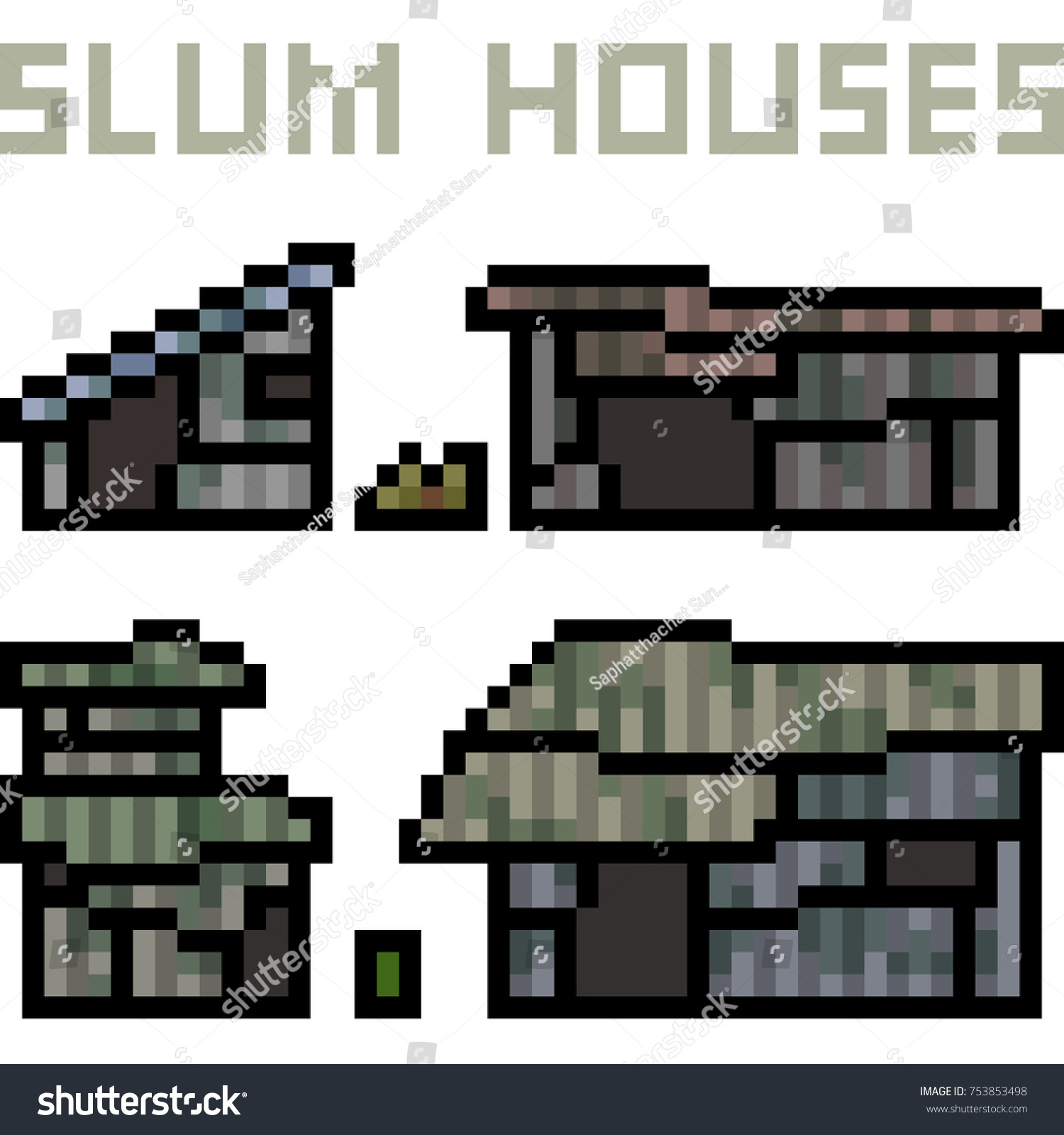 Vektor Stok Vector Pixel Art Slum House Isolated (Tanpa Royalti ...