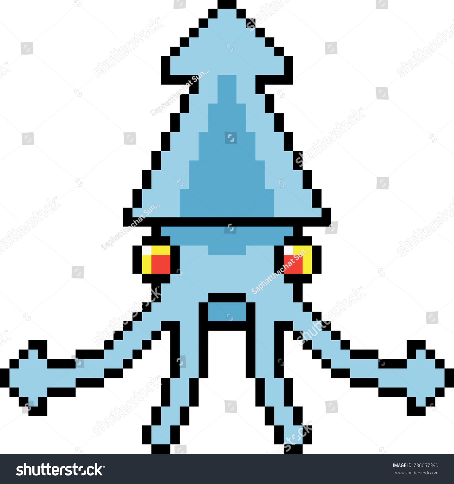 Vector Pixel Art Squid Isolated: เวกเตอร์สต็อก (ปลอดค่าลิขสิทธิ์) 736057390